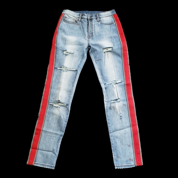 Yung Rich Nation | Jeans | Yrn Thugger Red Stripe Jeans Distressed ...